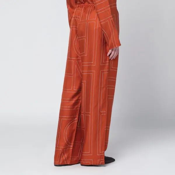 TOTEME Monogram Silk Pajama Trousers In Terracotta