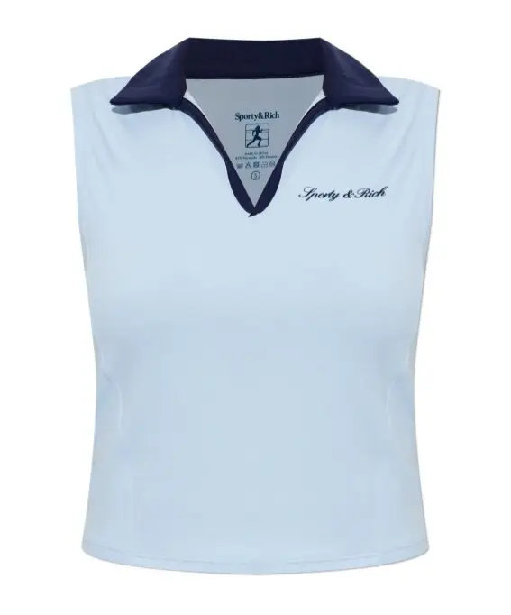 SPORTY  RICH Sporty & Rich Sleeveless Collared Top
