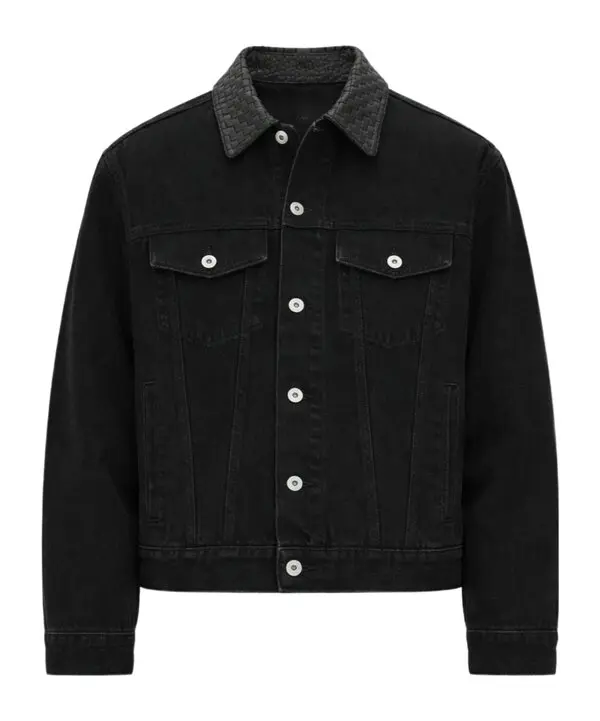 Bottega Veneta Faded Denim Jacket With Braided Leather Collar