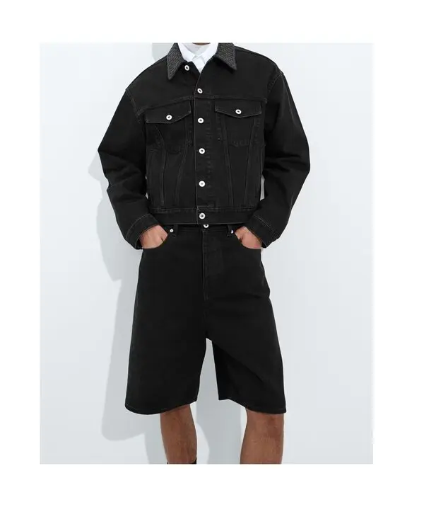 Bottega Veneta Faded Denim Jacket With Braided Leather Collar