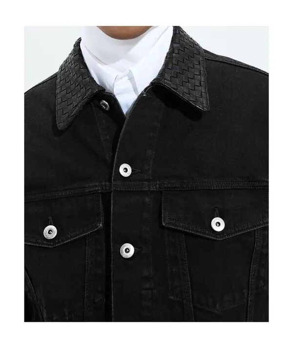 Bottega Veneta Faded Denim Jacket With Braided Leather Collar