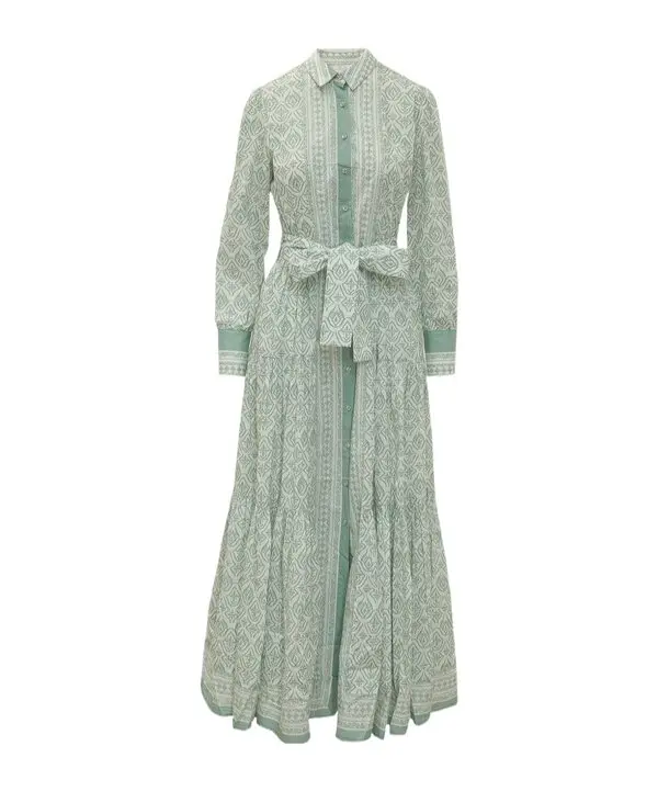 MC2 SAINT BARTH Long Sleeve Printed Maxi Dress - Gray