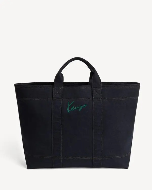 Kenzo Tulip' Large Tote Bag In Denim-like Twill
