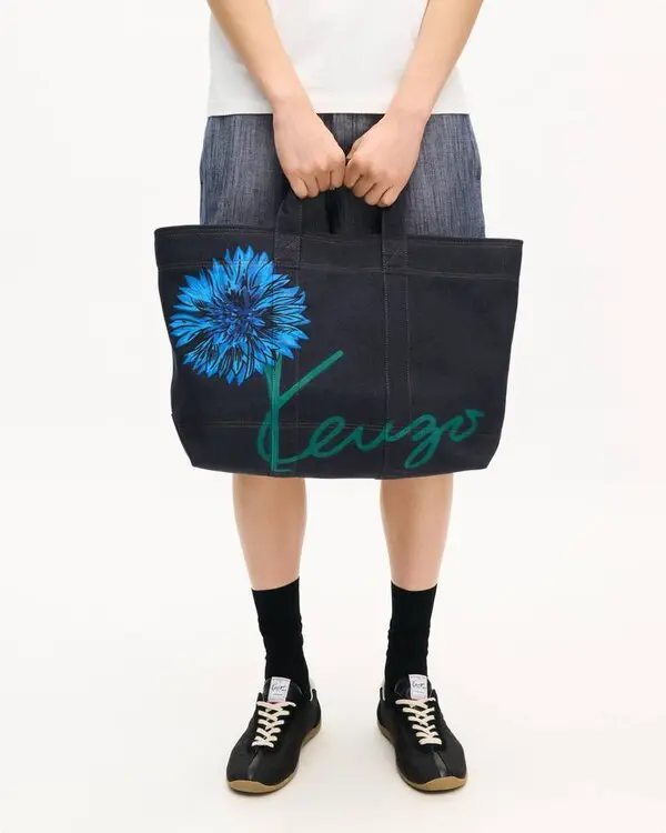 Kenzo Tulip' Large Tote Bag In Denim-like Twill