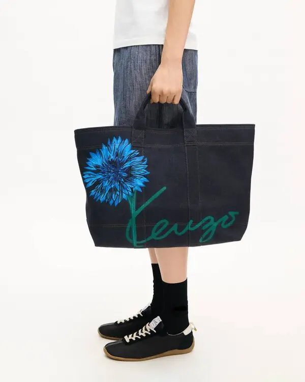 Kenzo Tulip' Large Tote Bag In Denim-like Twill