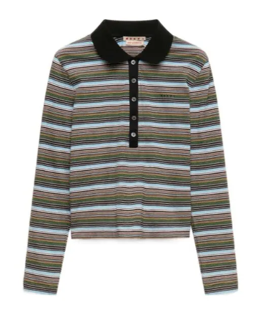 Marni Striped Long Sleeve Polo Top - Multi-color