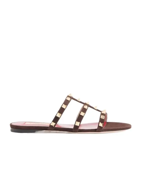 Valentino Garavani Rockstud Slide Sandals In Suede 05mm - Multicolor