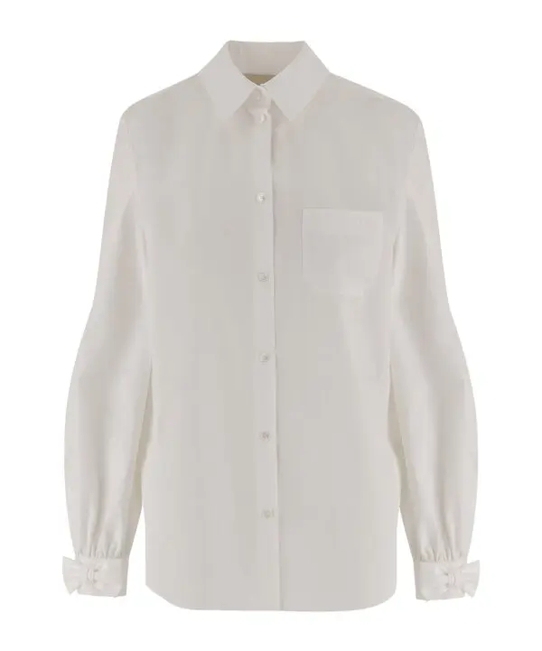 Valentino Garavani Long Sleeve Collared Shirt With Chest Pocket - White