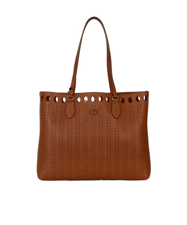 Valentino Garavani Perforated Leather Tote Bag - Brown