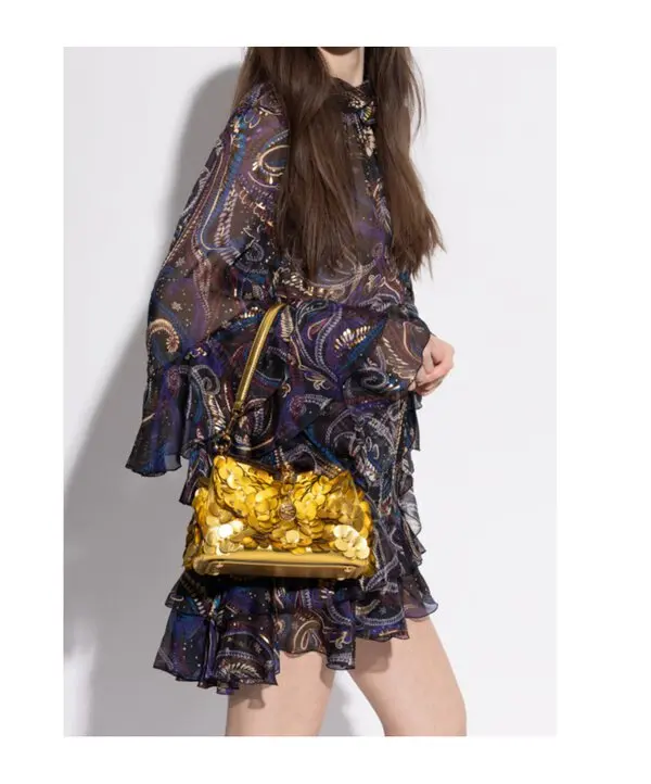 Etro Vela Sequin Embellished Small Shoulder Bag - Gold