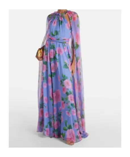 Carolina Herrera Floral Cape Halterneck Silk Gown