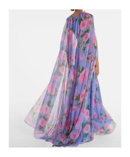 Carolina Herrera Floral Cape Halterneck Silk Gown