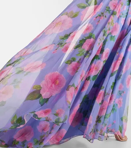 Carolina Herrera Floral Cape Halterneck Silk Gown