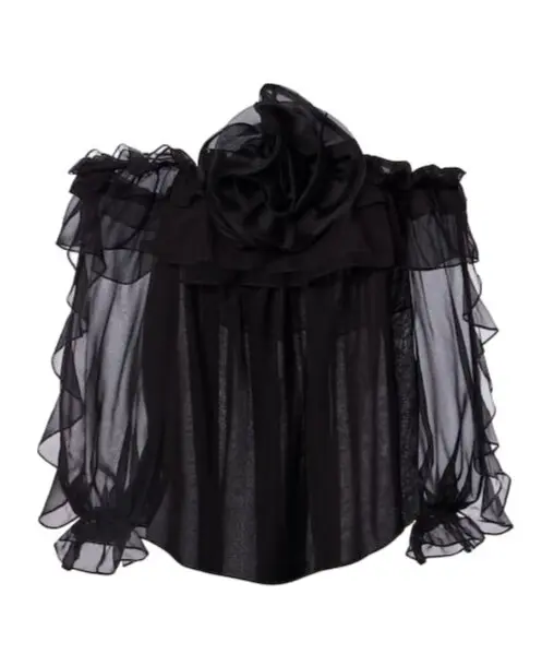 Carolina Herrera Off-the-shoulder Silk Tulle Top With Ruffle Trim - Black