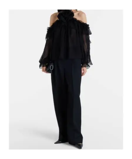 Carolina Herrera Off-the-shoulder Silk Tulle Top With Ruffle Trim