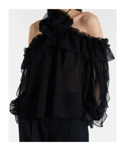 Carolina Herrera Off-the-shoulder Silk Tulle Top With Ruffle Trim