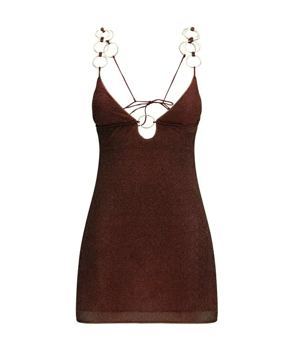 Oseree Lumière Ring Embellished Mini Dress - Chocolate