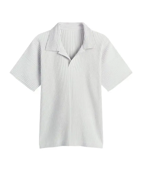 Issey Miyake Homme Plissé Pleated Polo Shirt - Light Grey