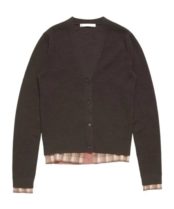 Acne Studios Wool Cardigan With Plaid Detail - Black
