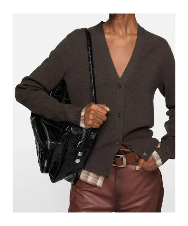 Acne Studios Wool Cardigan With Plaid Detail - Black