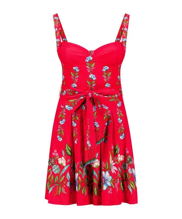 Farm Rio Sleeveless Drawstring Mini Dress - Red