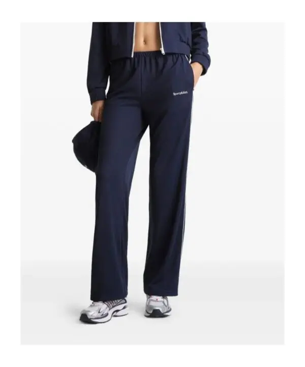 SPORTY  RICH Sporty & Rich Elastic Waistband Straight Leg Trousers With Embroidered Logo