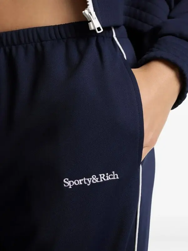 SPORTY  RICH Sporty & Rich Elastic Waistband Straight Leg Trousers With Embroidered Logo