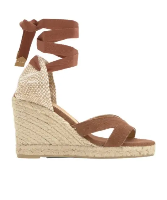 CastaÑer Wedge Espadrille Sandals With Criss-cross Straps And Tie Fastening - Pecan