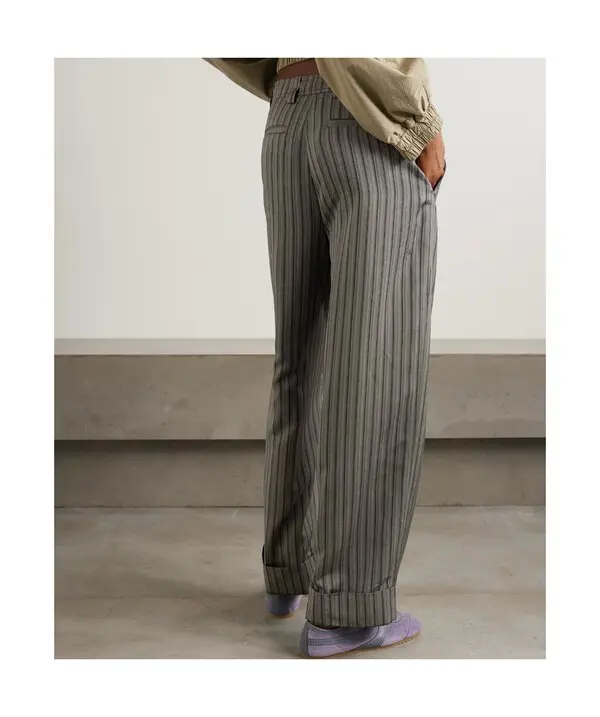 Dries Van Noten Striped Ribbed Woven Wide-leg Casual Pants