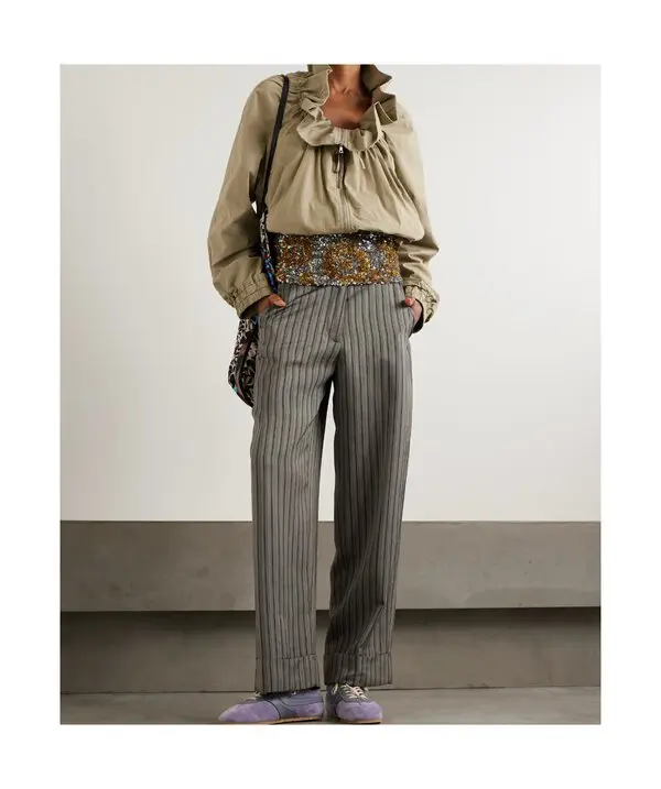 Dries Van Noten Striped Ribbed Woven Wide-leg Casual Pants