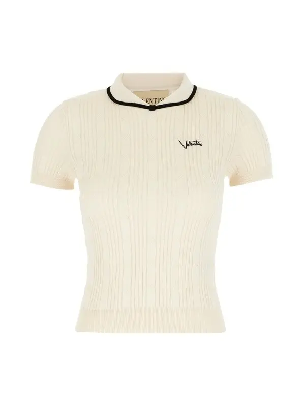 Valentino Garavani Logo Embroidered Knitted Top - White