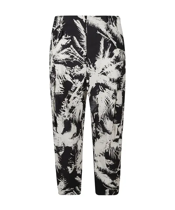 LANEUS Printed Multi-pockets Cotton Trousers - Black