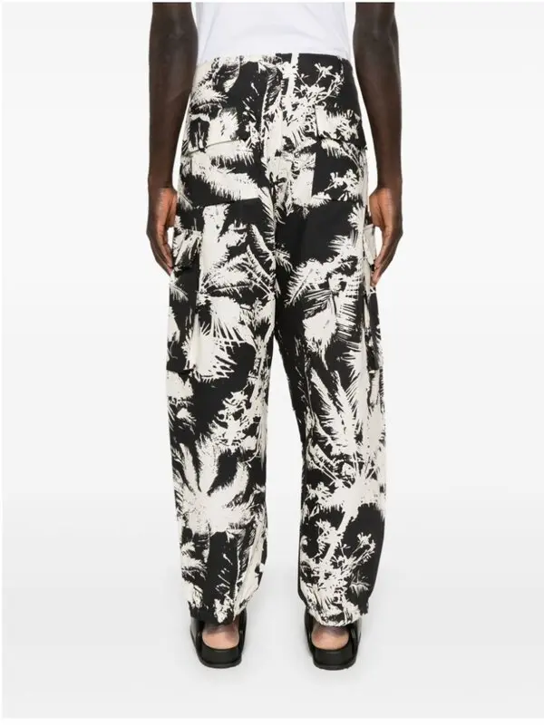 LANEUS Printed Multi-pockets Cotton Trousers
