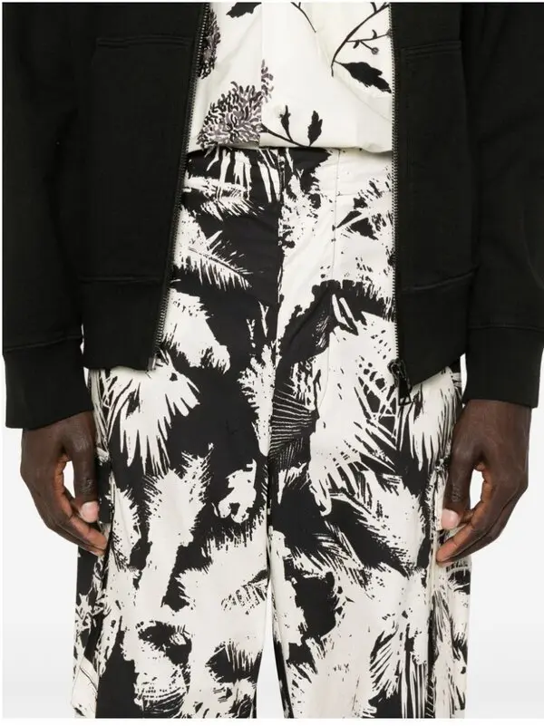 LANEUS Printed Multi-pockets Cotton Trousers