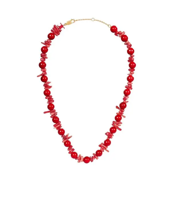 Celine Té" Necklace In Coral, Calcite, Varnish, And Brass With Gold Finish - Red