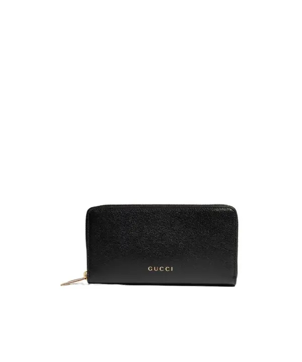 Gucci Zip Around Wallet With Lettering - Black