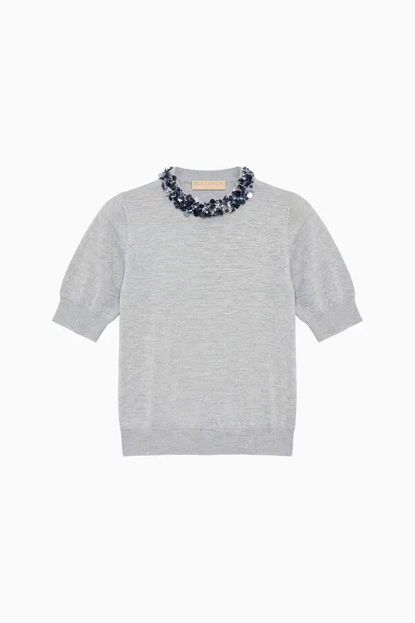 Ulla Johnson Jude Embellished Merino Wool Top - Ash