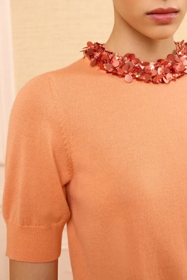 Ulla Johnson Jude Embellished Merino Wool Top - Coral