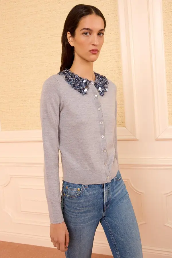 Ulla Johnson Embellished Merino Wool Cardigan - Ash