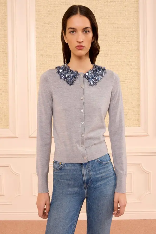 Ulla Johnson Embellished Merino Wool Cardigan - Ash