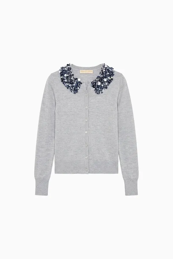Ulla Johnson Embellished Merino Wool Cardigan - Ash