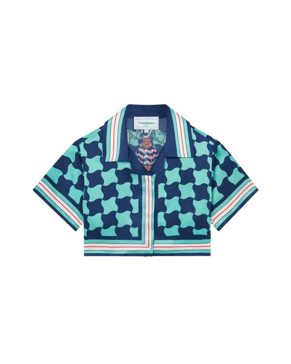 Casablanca Pool Tile Cropped Silk Shirt - Multicolor