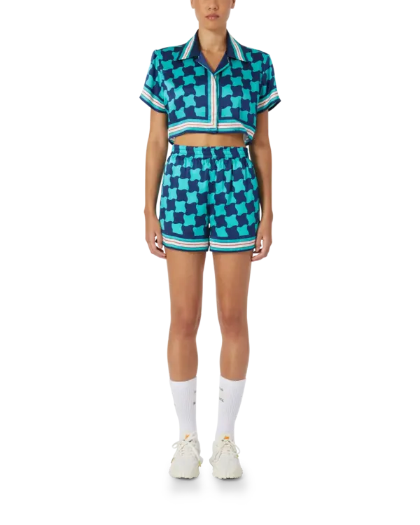 Casablanca Pool Tile Cropped Silk Shirt
