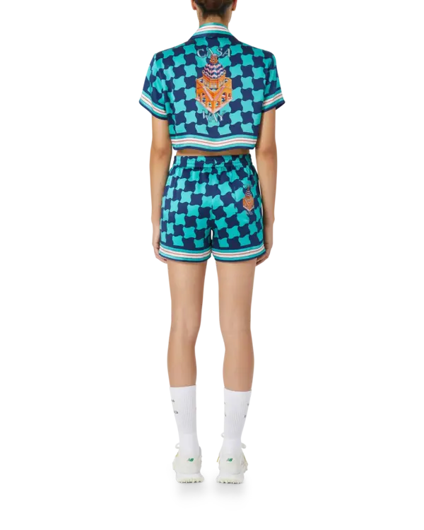 Casablanca Pool Tile Cropped Silk Shirt