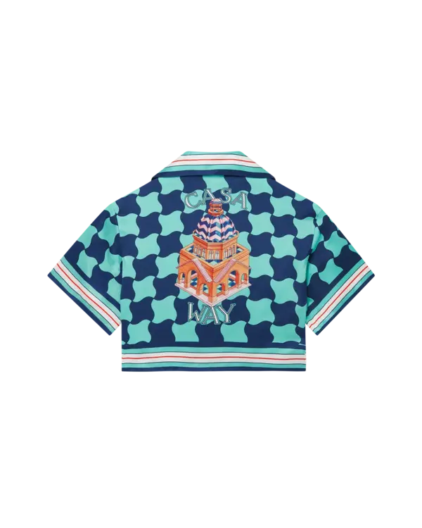 Casablanca Pool Tile Cropped Silk Shirt