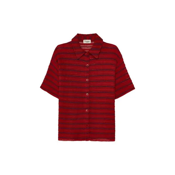 THISISU COLLECTION Solea Striped Knit Beachwear Shirt - Red