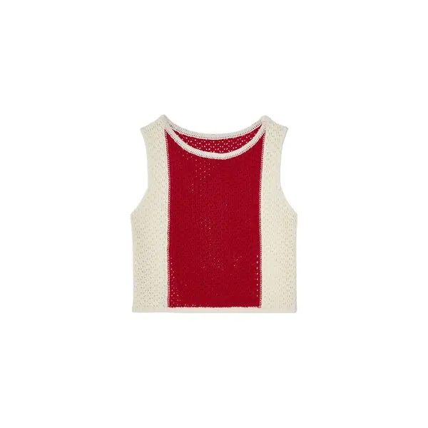 THISISU COLLECTION Nerina Colorblock Beachwear Knit Crop Top - Red