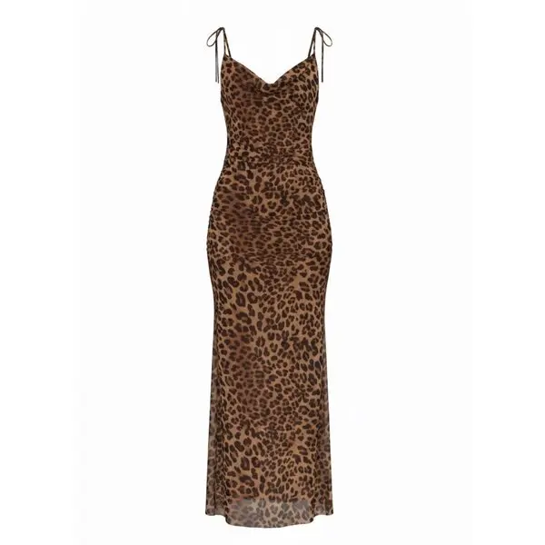ALOMA STUDIO Nigme Leopard Print Maxi Mesh Dress - Brown