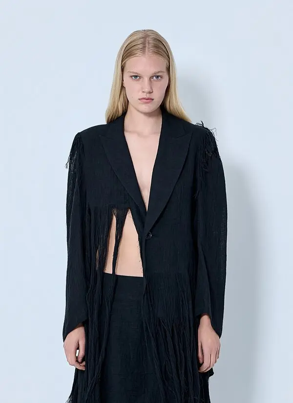 Yohji Yamamoto Single-breasted Blazer With Frayed Hem - Black