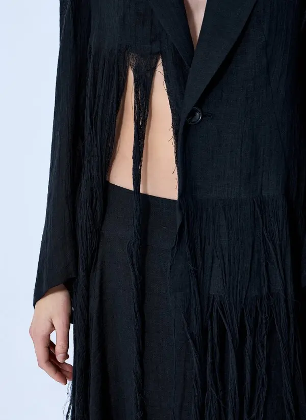 Yohji Yamamoto Single-breasted Blazer With Frayed Hem